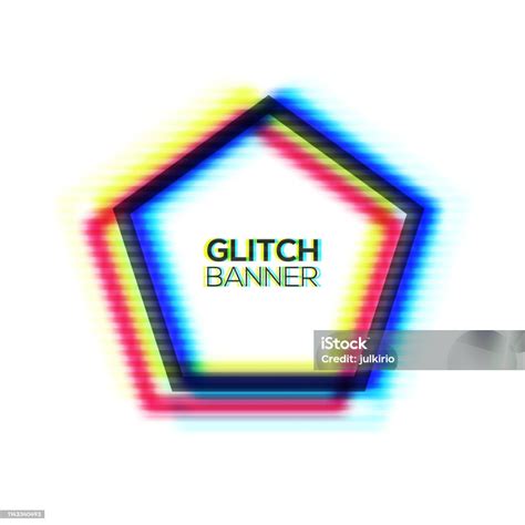 추상 글리치 텍스처 펜타곤 프레임 기하학적 스타일 아트입니다 글리치 효과와 현대 다각형 배경 왜곡 Rgb Cmyk 색상 채널의