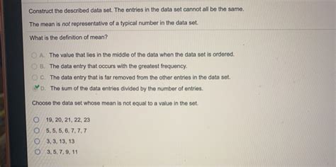 solved construct the described data set the entries in the