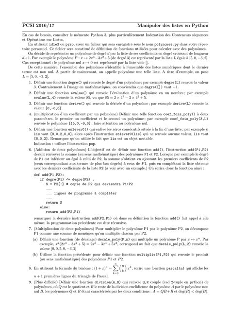 PCSI Manipuler Des Listes En Python