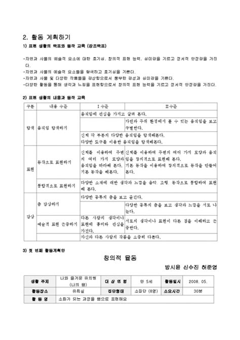 유아동작교육 창의적 동작 모의수업 인문교육