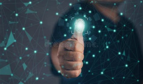 Security And Identity Concept Businessman Using Their Thumbs Up To Touch Fingerprint Scanning