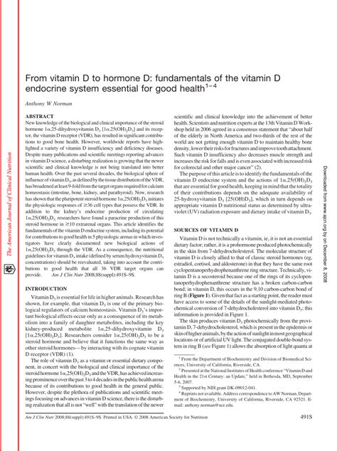 Pdf From Vitamin D To Hormone D Fundamentals Of The Vitamin D