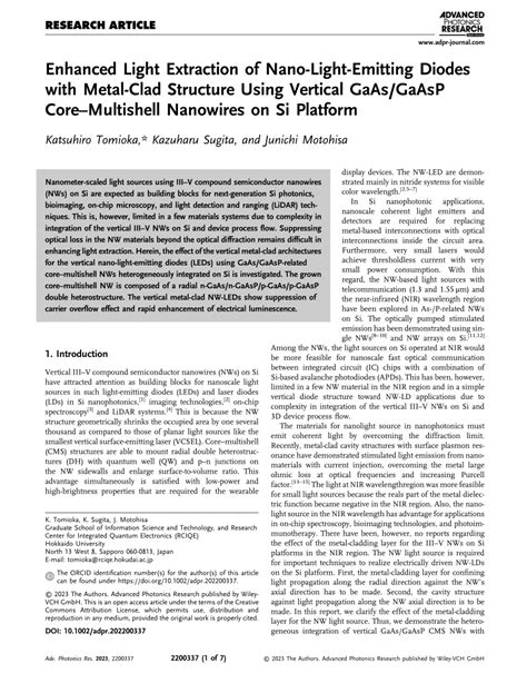 Pdf Enhanced Light Extraction Of Nano‐light‐emitting Diodes With Metal‐clad Structure Using