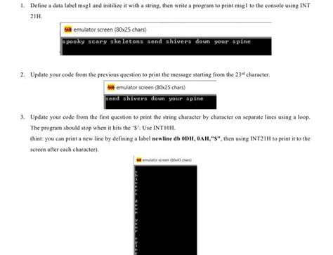 Solved 1 Define A Data Label Msgl And Initilize It With A