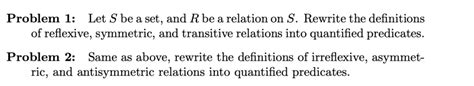 Solved Problem 1 Let S Be A Set And R Be A Relation On S Chegg Com