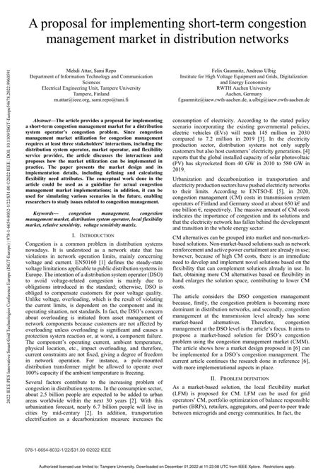 Pdf A Proposal For Implementing Short Term Congestion Management Market In Distribution Networks
