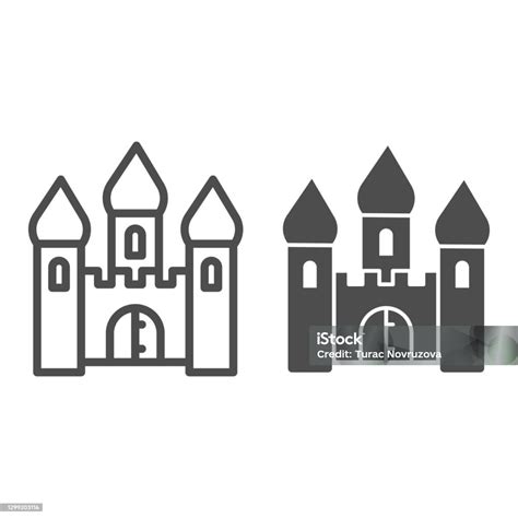 중세 성선과 단단한 아이콘 동화 같은 개념 흰색 배경에 타워 고대 건물 기호 모바일 개념과 웹 디자인을위한 윤곽 스타일로얄 성 아이콘 벡터 그래픽 건물 외관에 대한 스톡