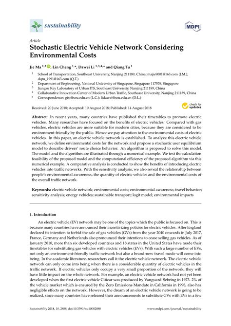 Pdf Stochastic Electric Vehicle Network Considering Environmental Costs
