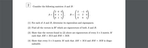 Solved Consider The Following Matrices A And B Chegg