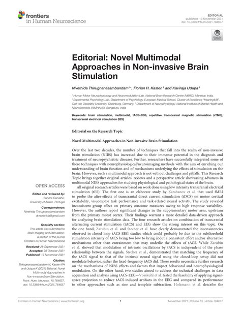 PDF Editorial Novel Multimodal Approaches In Non Invasive Brain Stimulation