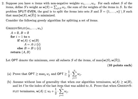 Solved Suppose You Have N Items With Non Negative Weights Chegg