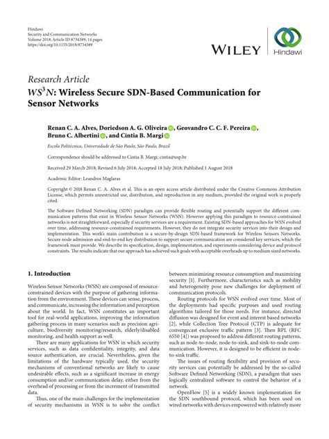 Pdf Ws3n Wireless Secure Sdn Based Communication For Sensor Networks
