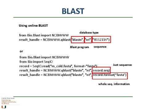 blast using online blast database type from bio