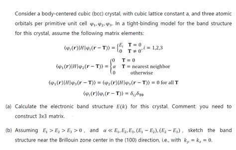 Solved Consider A Body Centered Cubic Bcc Crystal With Chegg