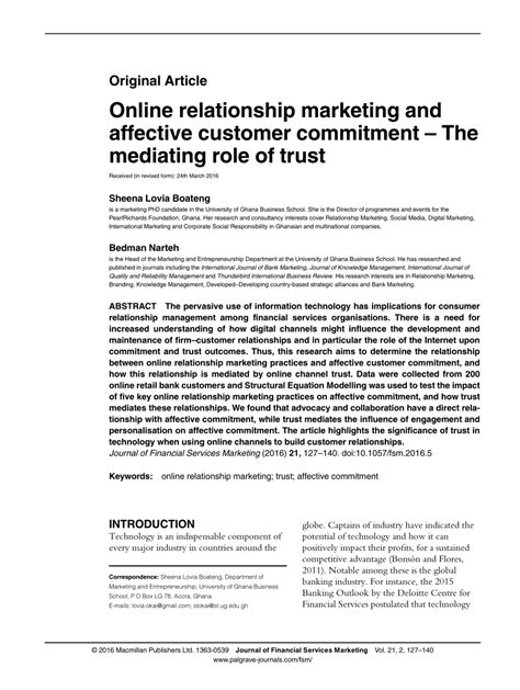 Pdf Online Relationship Marketing And Affective Customer Commitment