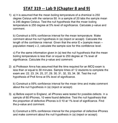 Solved Stat 319 ﻿lab 9 Chapter 8 ﻿and 9 A ﻿it Is