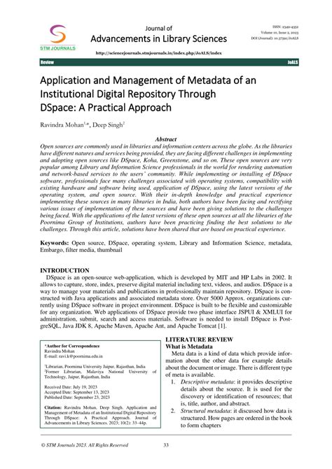 Pdf Application And Management Of Metadata Of An Institutional