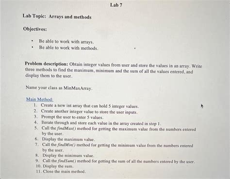 Solved Lab Topic Arrays And Methods Objectives Be Able