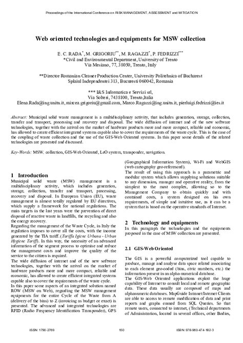 Pdf Web Oriented Technologies And Equipments For Msw Collection