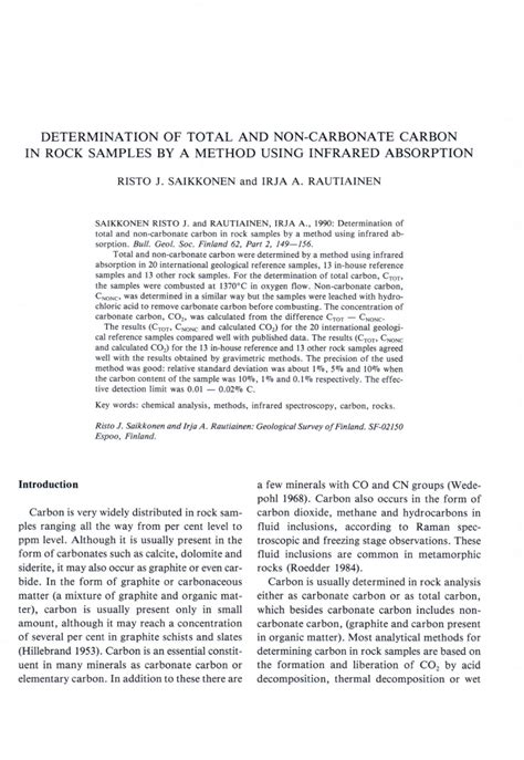 PDF Determination Of Total And Non Carbonate Carbon In Rock Samples By A Method Using Infrared