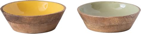 Creative Co Op Enameled Mango Wood Bowl Set Of 2 Colors