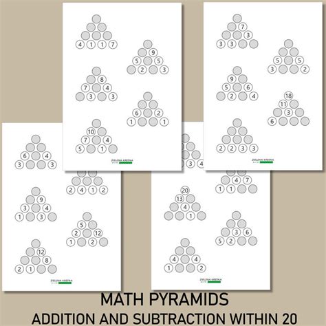 Math Pyramids Printable Addition And Subtraction Within 20 Worksheets Homeschool And Classroom