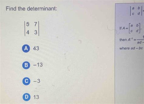 solved find the determinant beginvmatrix aandb canddendvmatrix