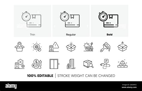 Package Location Fuel Price And Cardboard Box Line Icons For Web App