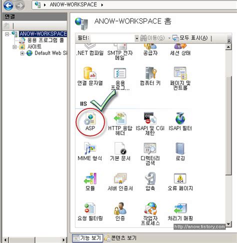 Iis 관리 설정의 Asp 를 선택한다