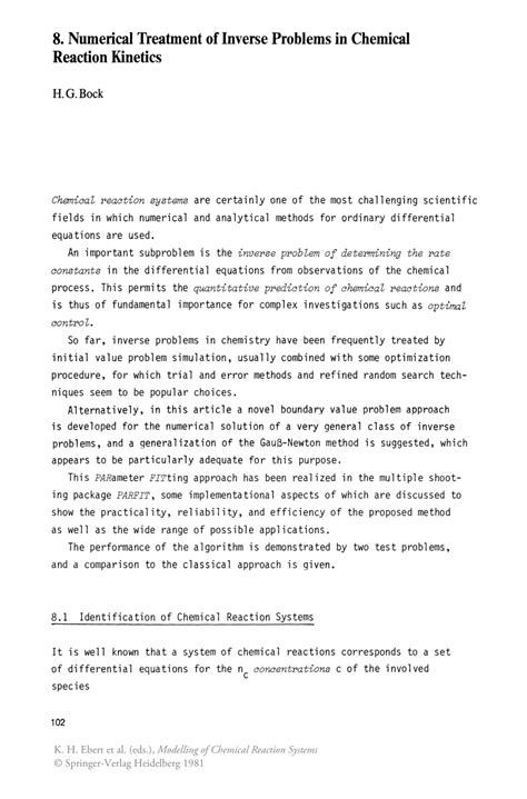PDF Numerical Treatment Of Inverse Problems In Chemical Reaction Kinetics