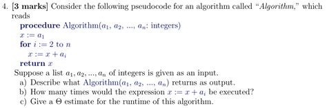Solved 4 3 Marks Consider The Following Pseudocode For An