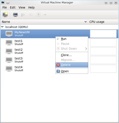 Libvirt Deleting Virtual Machine In Virtual Machine Manager