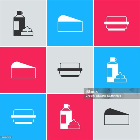 병에 휘핑 크림을 넣고 치즈와 버터 버터 접시 아이콘을 설정합니다 벡터 건강한 생활방식에 대한 스톡 벡터 아트 및 기타 이미지 건강한 생활방식 건강한 식생활