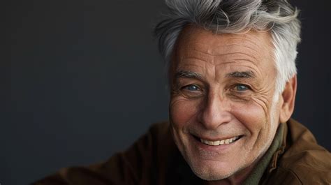 Closeup Portrait Of A Smiling Senior Man With Grey Hair Premium Ai
