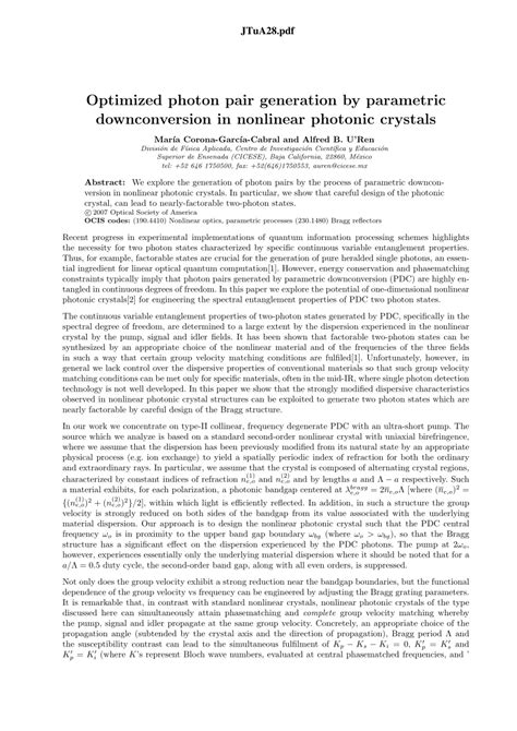 Pdf Optimized Photon Pair Generation By Parametric Downconversion In Nonlinear Photonic Crystals