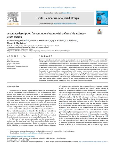 Pdf A Contact Description For Continuum Beams With Deformable Arbitrary Cross Section