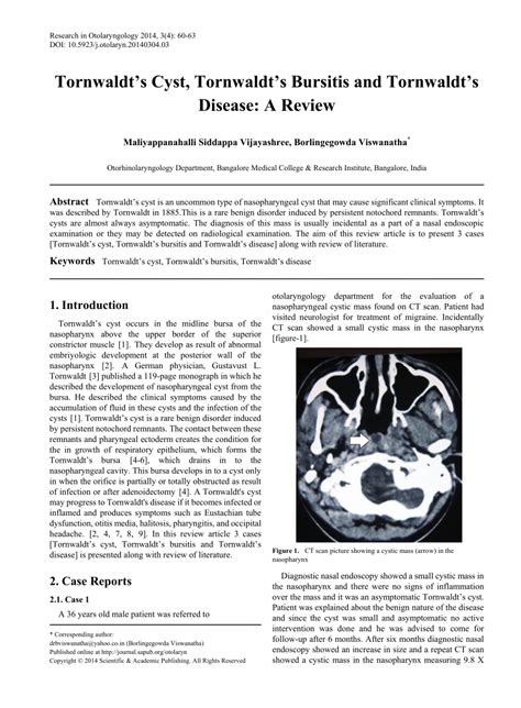 Pdf Tornwaldts Cyst Tornwaldts Bursitis And Tornwaldts Disease A