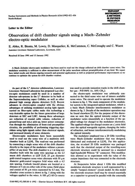 Pdf Observation Of Drift Chamber Signals Using A Mach Zehnder Electro