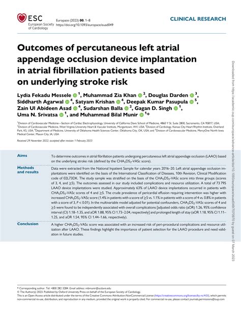 Pdf Outcomes Of Percutaneous Left Atrial Appendage Occlusion Device Implantation In Atrial