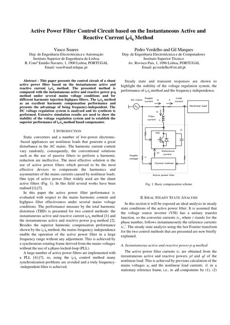 Pdf Active Power Filter Control Circuit Based On The Instantaneous Active And Reactive Current