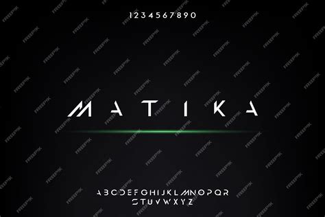 Matika 기술 테마로 추상 미래형 알파벳 글꼴 현대적인 미니멀리스트 타이포그래피 디자인 프리미엄 벡터