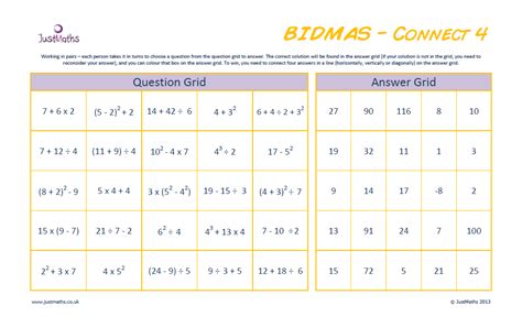 Connect 4 Bidmas Worksheet