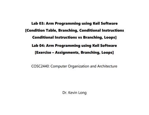 Lab And Arm Programming Keil Lab Arm Programming Using Keil Software Condition Table