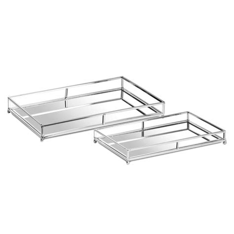 Set Of Two Rectangular Silver Bar Trays Wholesale By Hill Interiors