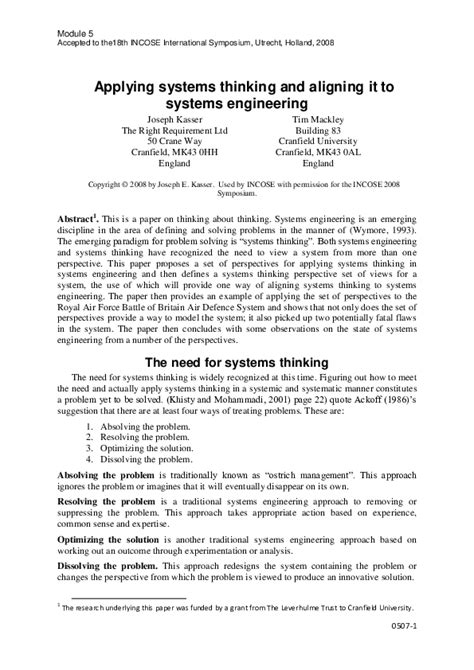 Pdf Applying Systems Thinking And Aligning It To Systems Engineering Pdf Applying Systems Thinking And Aligning It To Systems Engineering