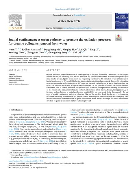Pdf Spatial Confinement A Green Pathway To Promote The Oxidation
