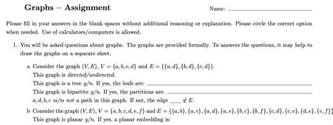 Solved Graphs Assignment Name Please Fill In Your Answers Chegg