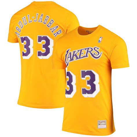 Mens Los Angeles Lakers Kareem Abdul Jabbar Mitchell And Ness Gold Hardwood Classics Stitch Name