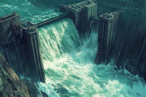 Dynamic Hydroelectric Dam With Powerful Turbines Driven By The Force Of