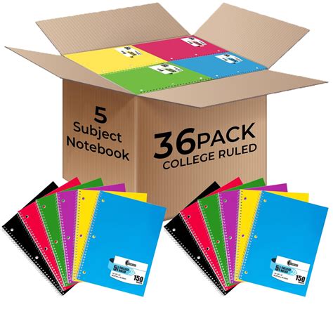 Rosmonde 36 Pack Spiral Notebook 5 Subject College Ruled 300 Pages Assorted Colors